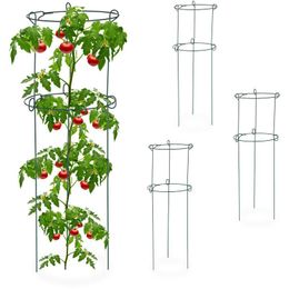 Rankhilfe 4er Set, Kletterpflanzen, Rosen, Tomaten, Pflanzenstütze freistehend, 3-beinig, Stahl, dunkelgrün - Relaxdays