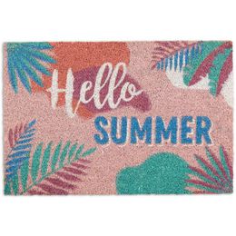 Fußmatte Kokos, Hello Summer Aufschrift, Türvorleger innen & außen, Kokosmatte 40 x 60 cm, wetterfest, bunt - Relaxdays
