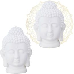 Relaxdays 2 x Buddha Kopf, Kunststoff, Buddha-Figur, hbt: 17x12x10 cm, Zen-Deko für Wohnzimmer & Bad, Feng Shui Deko, weiß