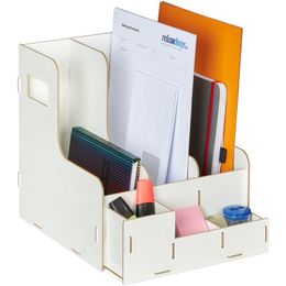 Relaxdays - Stehsammler, 3 Schuber, din A4, mit Schreibtisch Organizer, Büro & Schule, Zeitschriftensammler, mdf, weiß