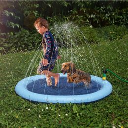 Bestlivings Splash Pool Ø100cm - Sprinkler Wasser-Spielmatte mit Anti-Rutsch Beschichtung - Sprinklerpool für Kinder, Hunde - Planschbecken - Blau