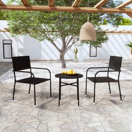 3-tlg. Gartenmöbel Set Sitzgruppe Garten mit Tisch und Stühlen - Poly Rattan Schwarz BV637568 Bonnevie
