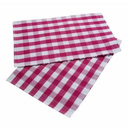 Pink kariertes Tischset aus 100% Baumwolle im 2er Pack - Rosa-Weiß - Homescapes