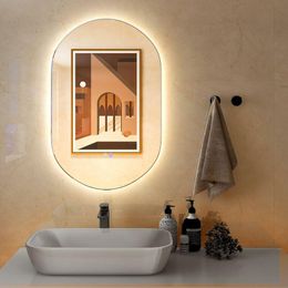 Costway LED-Spiegel 80x50cm mit Anti-Beschlage Spiegelheizung, Badspiegel 3000K-6500K dimmbar, Badezimmerspiegel Wandspiegel