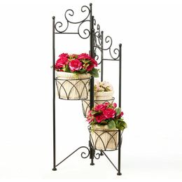Spetebo - Metall Blumenregal schwarz klappbar - 75 x 35 cm - Pflanzenständer mit 3 Etagen - Blumen Pflanzen Hocker Ständer Treppe Regal