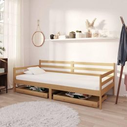 Bett Tagesbett mit Schubladen - Jugendbett Bettgestell 90x200 cm Honigbraun Massivholz Kiefer BV537888 - BonneVie