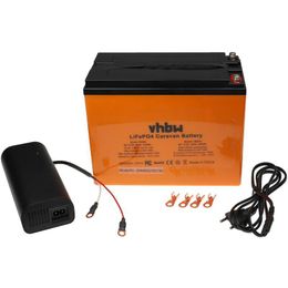 vhbw Akku Bordbatterie für Wohnwagen, Boot, Camping, Wohnmobil (42Ah, 12,8V, LiFePO4) + Ladegerät