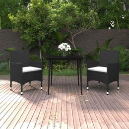 MAISONCHIC - 3-tlg. Garten-Essgruppe Gartenmöbel Set Sitzgruppe mit Auflagen Poly Rattan und Glas DE84620