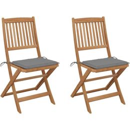MAISONCHIC - 2er Set Gartenstühle Gartensessel Klappbare Stühle für Garten Terrasse Balkon mit Kissen Massivholz Akazie DE16008 - Grau