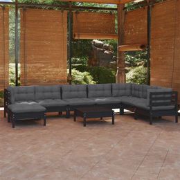 MAISONCHIC - 9-tlg. Garten-Lounge-Set Gartenmöbel Set Sitzgruppe Essgruppe mit Kissen Schwarz Kiefer Massivholz DE33314