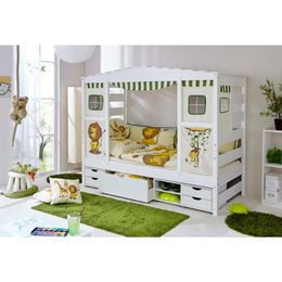 Ticaa Hausbett mit Bettkasten "Safari" Kiefer Weiß