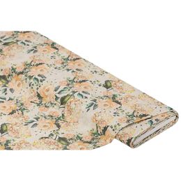 buttinette Beschichtetes Baumwollmischgewebe "Rosen & Hortensien", natur-color