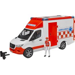 Bruder MB Sprinter Ambulanz mit Fahrer und Light + Sound Modul Spielzeugauto, Rot/Weiß