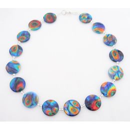 traumschmuck Perlenkette 405d Halskette Perlmutt Muschel Scheibe blau multicolor (Geschenk