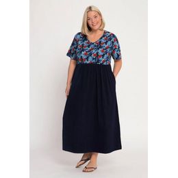 Ulla Popken Sommerkleid Jerseykleid tropisches Muster Taschen V-Ausschnitt