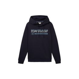 Tom Tailor Herren Hoodie mit Logo Print, blau, Logo Print, Gr. L