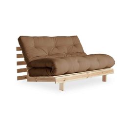 Karup Design 2-Sitzer Schlafsofa ROOTS 140 cm Sofa Gestell Kiefer Massivholz Bezug Mocca