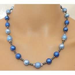 traumschmuck Perlenkette 244. Halskette Perlenkette Glasperlen dunkel/hellblau Hämatit Strass (Geschenk
