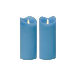 Tronje LED Kerze Echtwachskerze mit Timer Ø9,5cm Echtes Wachs 23cm Blau mit Flammen-Simulation
