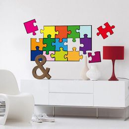 Wandsticker Puzzel bunte Puzzle Klebebilder Kinderzimmer Wandtattoo 85x45cm - bunt