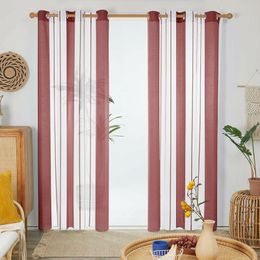 Deconovo Gardinen Transparent Vorhänge mit Ösen Wohnzimmer Schlafzimmer Ösenschal, 2er Set, 140x290 cm(BreitexHöhe), Rot - Rot