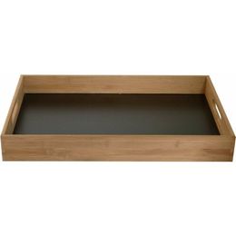 Unbekannt - Serviertablett 32 x 48 cm rechteckig schwarz mit Bambus Holzrand Tablett - Braun