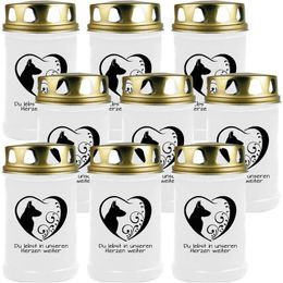 Hs Candle - Grabkerze - 9er Pack - Grablicht mit Tier-Motiv ( Hund Herz ) - ca 40h Brenndauer je Kerze ( 12cm, ø 6cm ) - viele versch. Designs - Hund