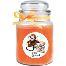 Duftkerze im Bonbonglas Gute Besserung, Duft: Honigmelone ( Orange ), 500g - Brenndauer bis zu 110 Stunden, Kerze aus Glas mit Duft - Orange