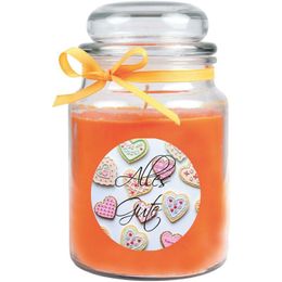 Duftkerze im Bonbonglas zum Muttertag, Duft: Honigmelone ( Orange ), 500g - Brenndauer bis zu 110 Stunden, Kerze aus Glas mit Duft - Orange