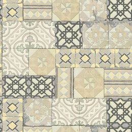 A.S. Création Fliesen Tapete im marokkanischen Stil | Mosaik Tapete in Hellgrau | Orientalische Tapete in Fliesenoptik für Küche und Schlafzimmer - Grau, Grün,