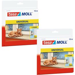 Tesa Moll Universal Schaumstoff im 2er Pack - Schaumstoffdichtung zum Isolieren von Spalten im Haushalt, selbstklebend - Weiß - 2x 10 m x 9 mm x 5,5 mm