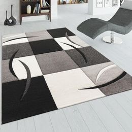 Paco Home - Designer Teppich mit Konturenschnitt Muster Kariert in Schwarz Weiss Grau 60x110 cm
