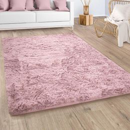 Hochflor Teppich Wohnzimmer Fellteppich Kunstfell Flauschig Rutschfest Rosa Altrosa 60x100 cm - Paco Home