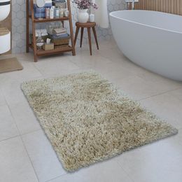 Paco Home Moderne Badematte Badezimmer Teppich Shaggy Kuschelig Weich Einfarbig Beige 40x55 cm