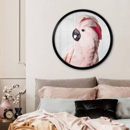 K&L WALL ART Rundes Poster Wandbild Kinderzimmer Boho Deko Sisi&Seb Dschungel Vogel Rosa Kakadu ø 30cm - rosa