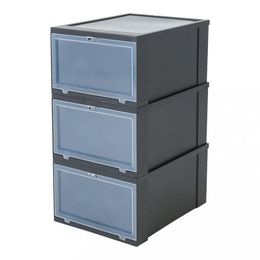 IRIS OHYAMA - Boxen, Schuh-Organizer aus Kunststoff, 14 l, 3er-Set, stapelbar, BPA-frei, eudf-m, schwarz, stapelbar, Verschlussclips – B35,5 x T28 x