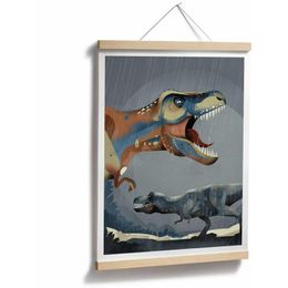K&L WALL ART Poster Kinderzimmer Wandbild Motiv Dinosaurier Steinzeit Planet Deko T-Rex Dino 24x30cm - grau