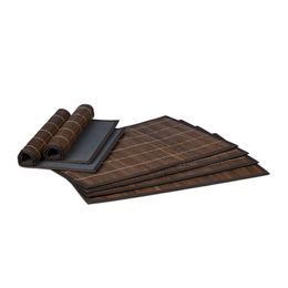 Relaxdays - Tischset 6 teilig, Platzdeckchen, Bambus, rutschhemmende Unterseite, 30 x 45 cm, 6er Platzset, 6 Tischmatten, abwischbar, braun