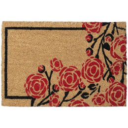 Fußmatte Kokos, b x t: 60 x 40 cm, mit Rosen, gummiert, innen und außen, romantischer Türvorleger, mehrfarbig - Relaxdays