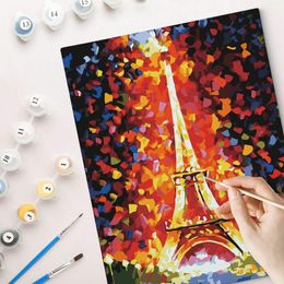 K&L WALL ART K&l Wall Art - Malen nach Zahlen Komplett Set Acrylfarbe Pinsel Eiffelturm 40x50cm Paris Leinwandbild ausmalen - bunt
