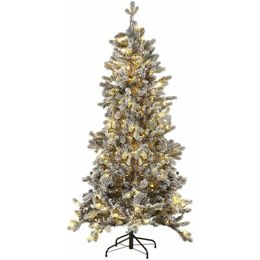 Beliani Weihnachtsbaum künstlich 180 cm Weiß Schneebedeckt mit Kunstschnee Ständer und LED-Beleuchtung Weihnachtszeit Weihnachten Wohnzimmer Modern - Grün