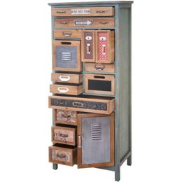 HHG - Apotheker-Schrank 316, Kommode, Tanne Holz massiv Vintage Shabby-Look 138x57x32cm - multicolour