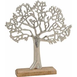 Spetebo Alu Lebensbaum 33x30 cm auf Mangoholz - Baum Tischdeko Fensterdeko Holz Dekoration Baum Aluminium Mango Silber