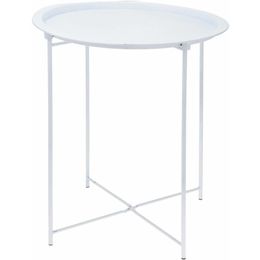 Spetebo Metall Beistelltisch weiß mit Tablett - 51 x 47 cm - Design Couchtisch mit klappbaren Gestell - Sofa Deko Blumen Tisch