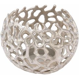 Spetebo - Design Kerzenschale aus Aluminium - 15 x 11 cm / mittel - Edler Metall Kerzenhalter in Silber - Deko Gitter Kerzen Ständer Teelicht Halter