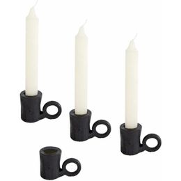 Spetebo Eleganter Deko Kerzenhalter ca. 4,5 cm im 4er Set aus Metall in schwarz mit Griff - für Stabkerzen