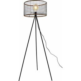 Stehlampe - Stehleuchte Wohnzimmer - Leselampe - Schwarzer Rahmen - Holzdetails - 146 cm - E27 led - 40W - black - Maxxhome