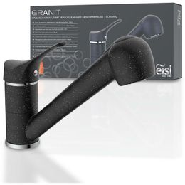 EISL® Küchenarmatur granit mit Geschirrbrause, Wasserhahn Küche ausziehbar, Mischbatterie Küche, Spültischarmatur in Schwarz - Granit Schwarz/Chrom