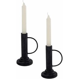 Spetebo - Eleganter Deko Kerzenhalter ca. 15 cm im 2er Set aus Metall in schwarz mit Griff - für Stabkerzen