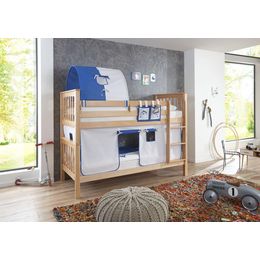 Relita Etagenbett Kick Buche massiv natur lackiert mit Textilset best. aus Vorhang, 1-er Tunnel und Tasche,